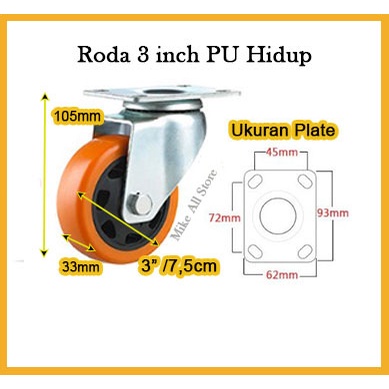 Jual Roda 3 inch PU + Double Bearing Hidup Troli/Caster/pcs | Shopee ...