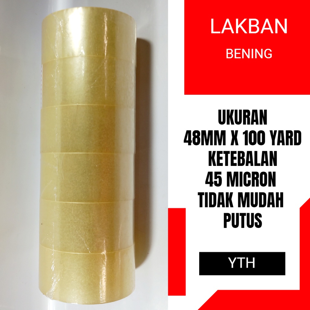 Jual LAKBAN SELOTIP BENING UKURAN 48MM X 100 YARD/91METER 45 MIC OPP ...