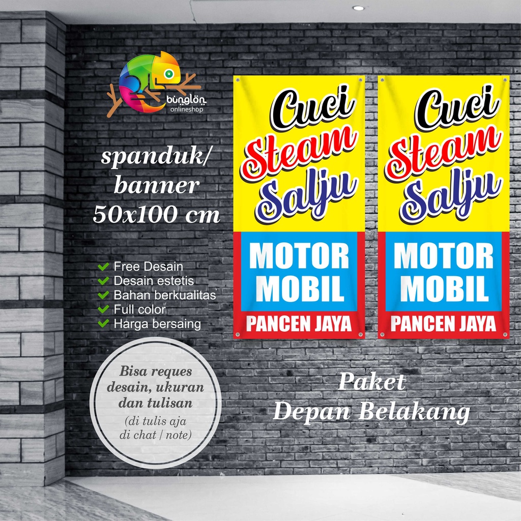 Jual Spanduk Banner 50x100 Cm Plang Spanduk Cucian Motor Cuci Mobil Free Desain Spanduk Cuci