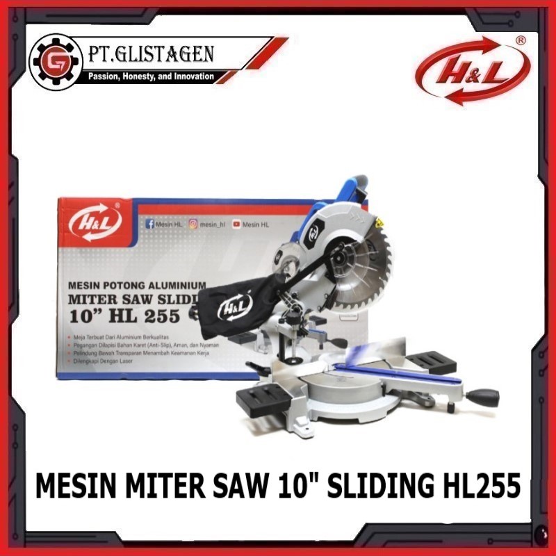 Jual Mesin Miter Saw Sliding 10" Laser Gergaji Potong kayu Aluminium HL 255 | Shopee Indonesia