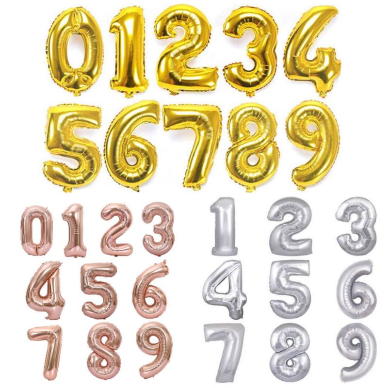 Jual BALON FOIL ANGKA 0 - ANGKA 9 tinggi 40 CM / Ulang Tahun Rose Gold ...