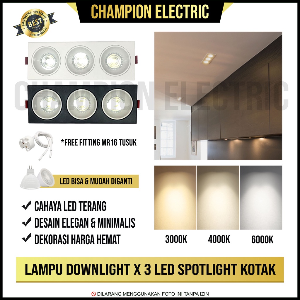 Jual Lampu Sorot Tanam Plafon LED 3 Mata X MR16 - Downlight Spotlight 3W, 5W, 7W, 12W | Bohlam ...