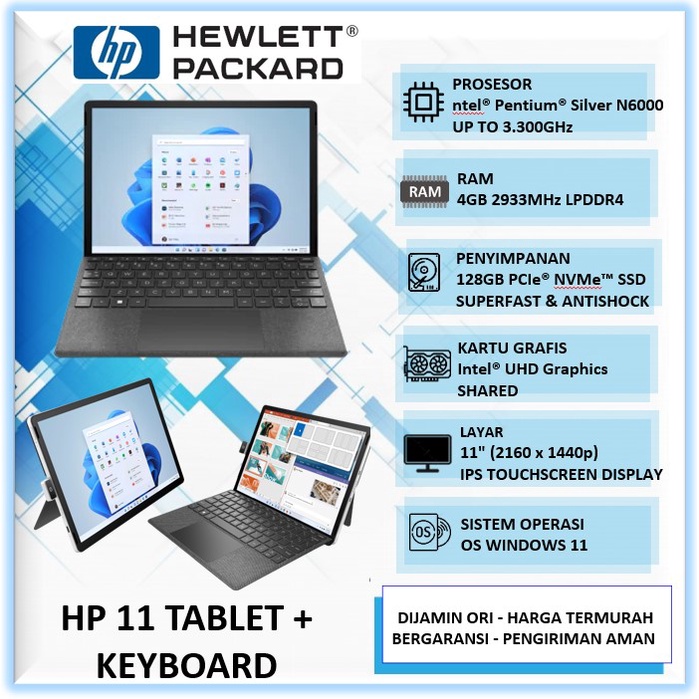 Jual Laptop Tablet 2in1 HP 11 Tablet Intel Pentium N6000 4GB 128GB SSD ...