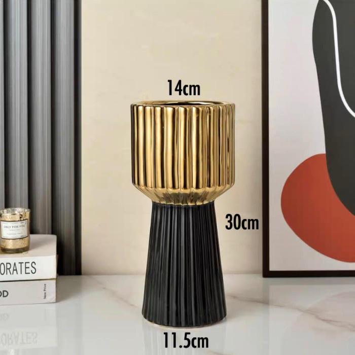 Jual Vas Zello Vase Gold Vas Bunga Keramik Putih Hitam Gold Cantik ...