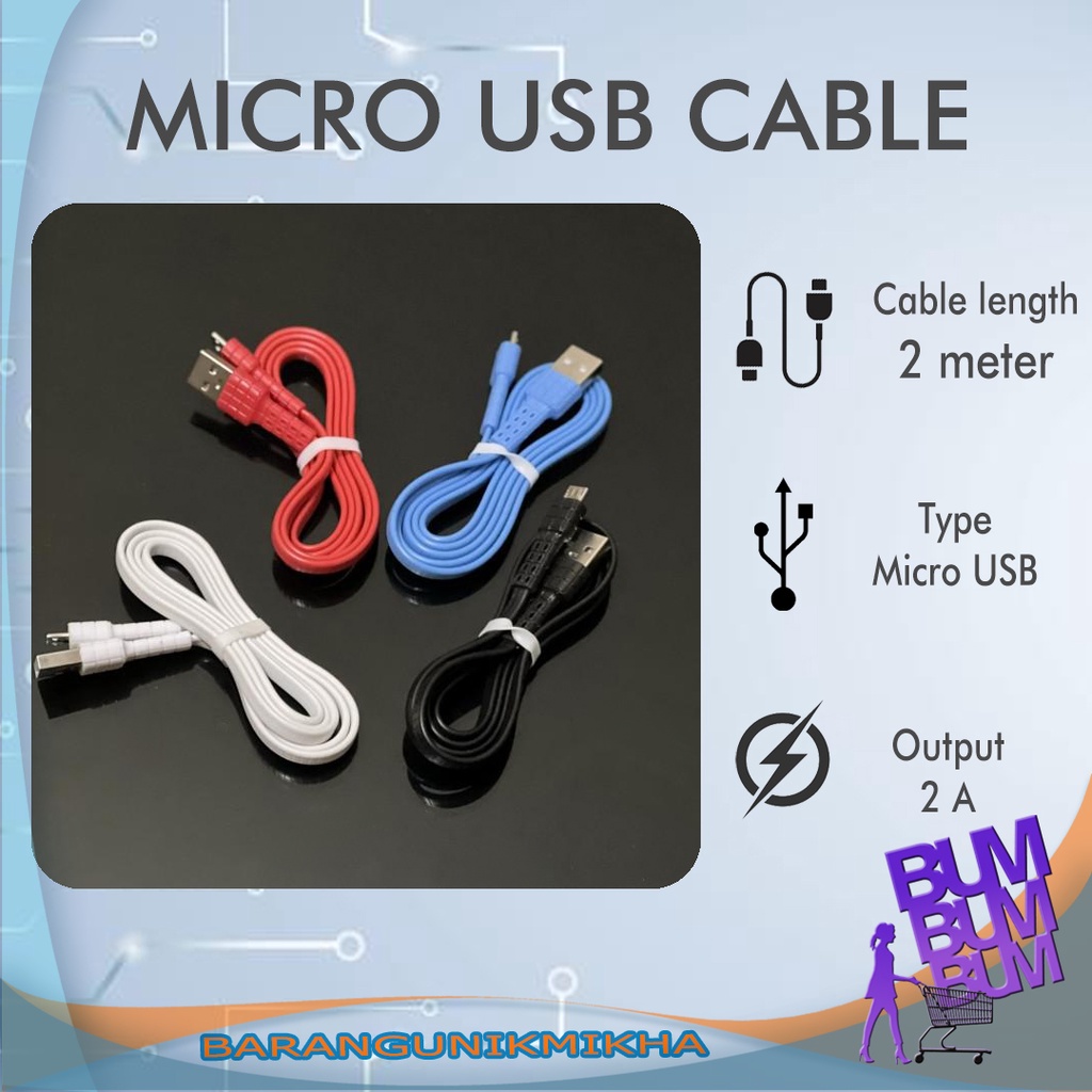 Jual Kabel Data Charger 2A Non Packing Micro USB Android 1 Meter - BUM | Shopee Indonesia