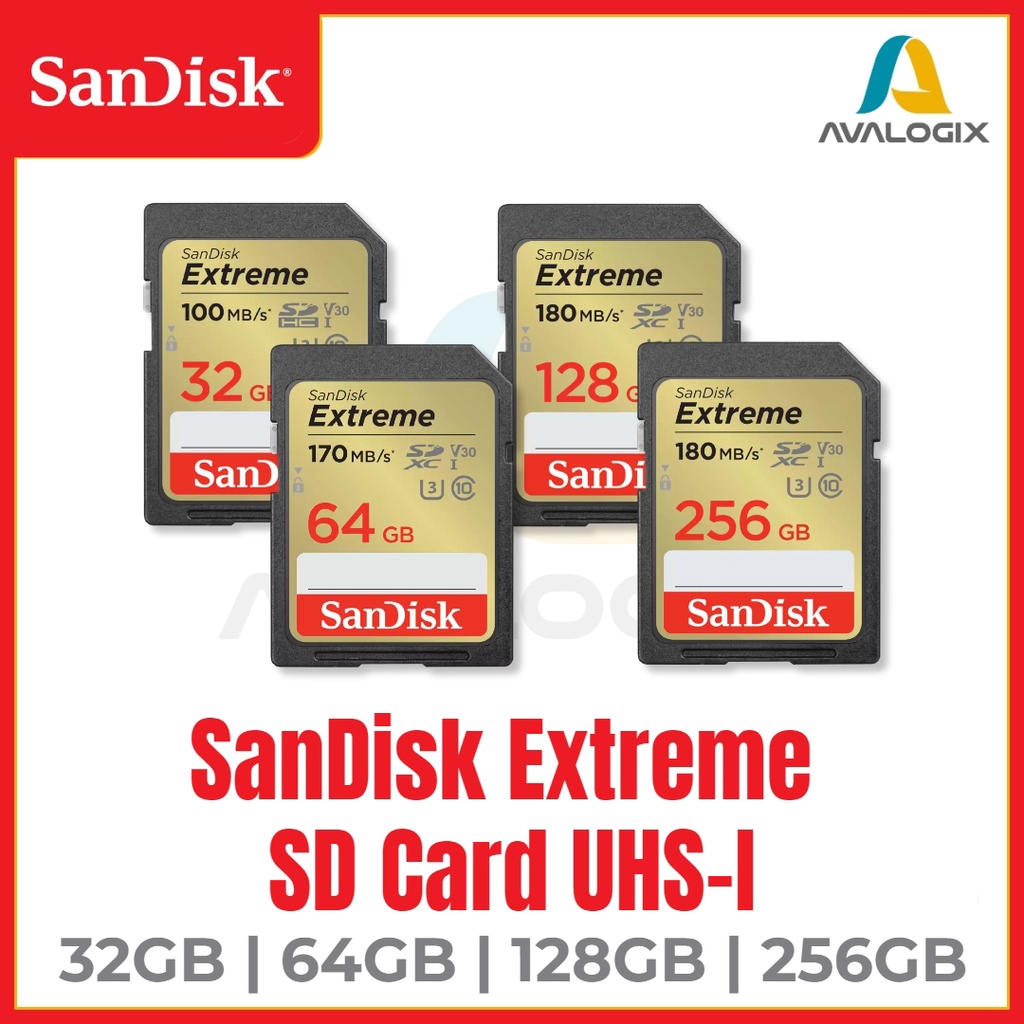 Jual SanDisk Extreme SDHC SDXC UHS-I Card 32GB 64GB 128GB 256GB C10 U3 V30 | Shopee Indonesia