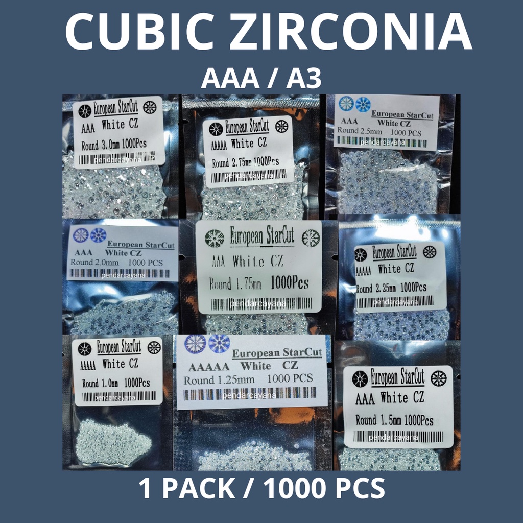 Jual Batu Permata Sirkon AAA Cubic Zirconia 1.00 mm - 3.00 mm Round White / PACK | Shopee Indonesia