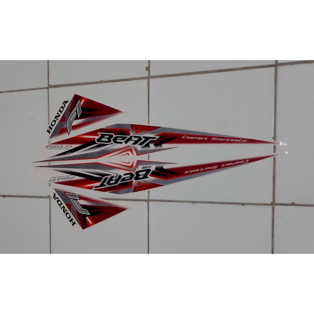 Jual stiker striping motor Honda Beat fi 2015 full putih merah | Shopee ...
