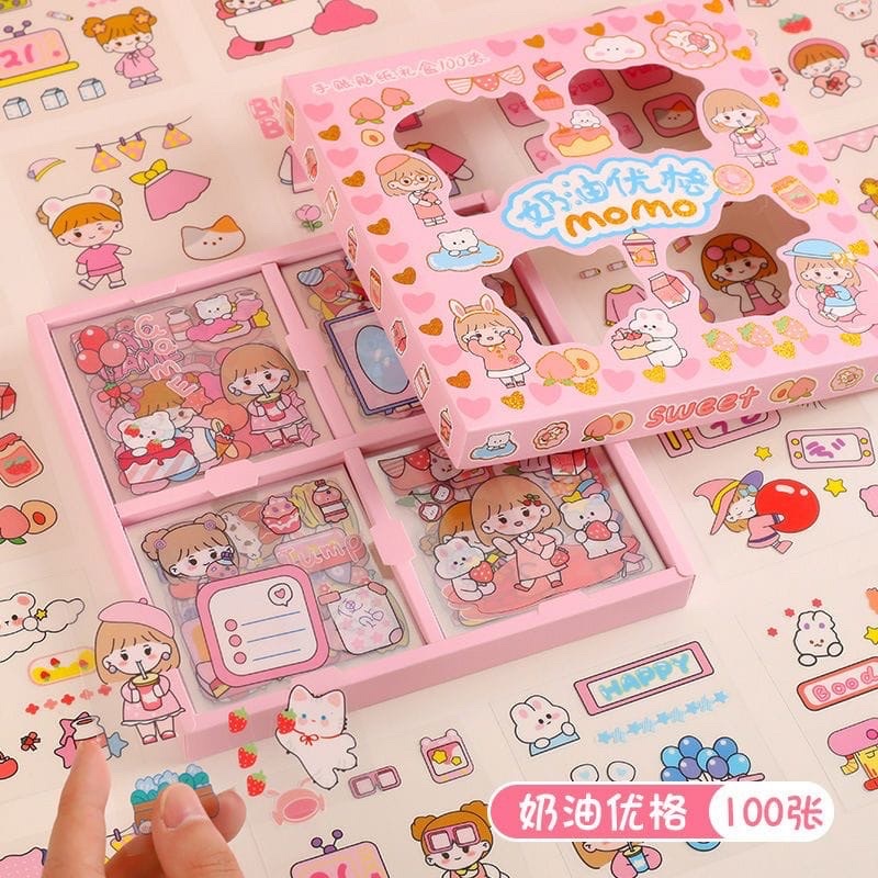 Jual Sticker Momo 2D Aesthetic Sticker botol minum 2D 1 Box 100 Lembar ...