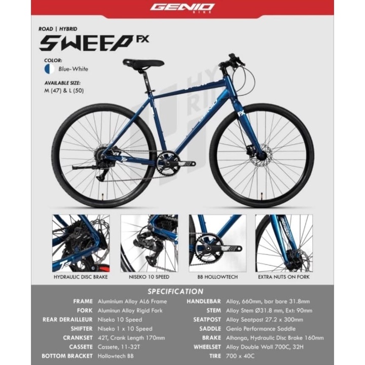 Jual SEPEDA HYBRID 700 GENIO SWEEP FX 1 x 10 SPEED | Shopee Indonesia