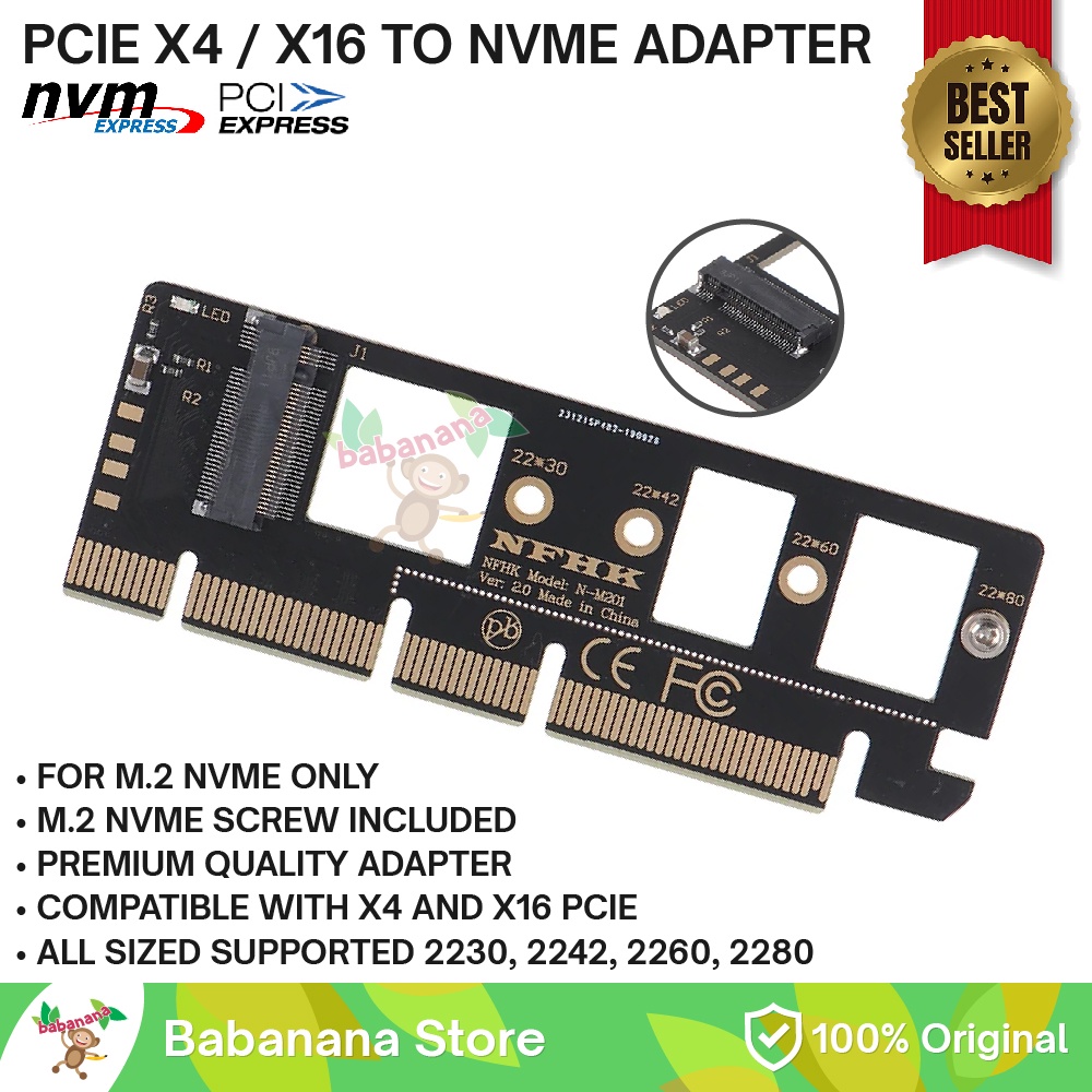 Jual PCI X4 X16 to NVME NGFF M.2 SSD Adapter Converter Hardisk PCIE ...