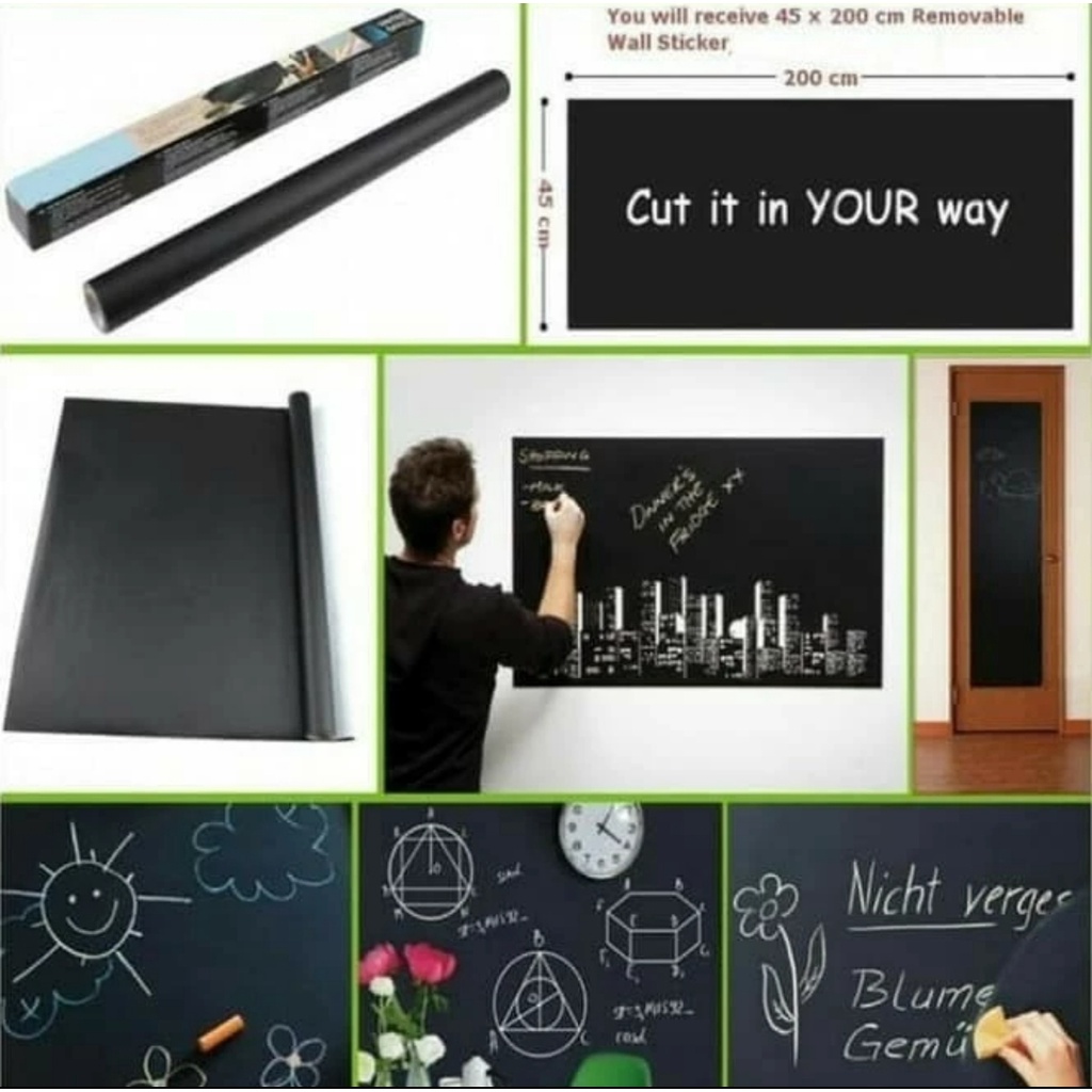 Jual Sticker Papan Tulis Hitam 45 * 200 cm plus Bonus Kapur BLACKBOARD ...