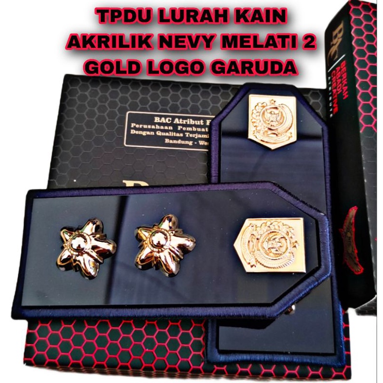 Jual pangkat pdu lurah baru kain akrilik biru Nevi melati 2 gold logo ...