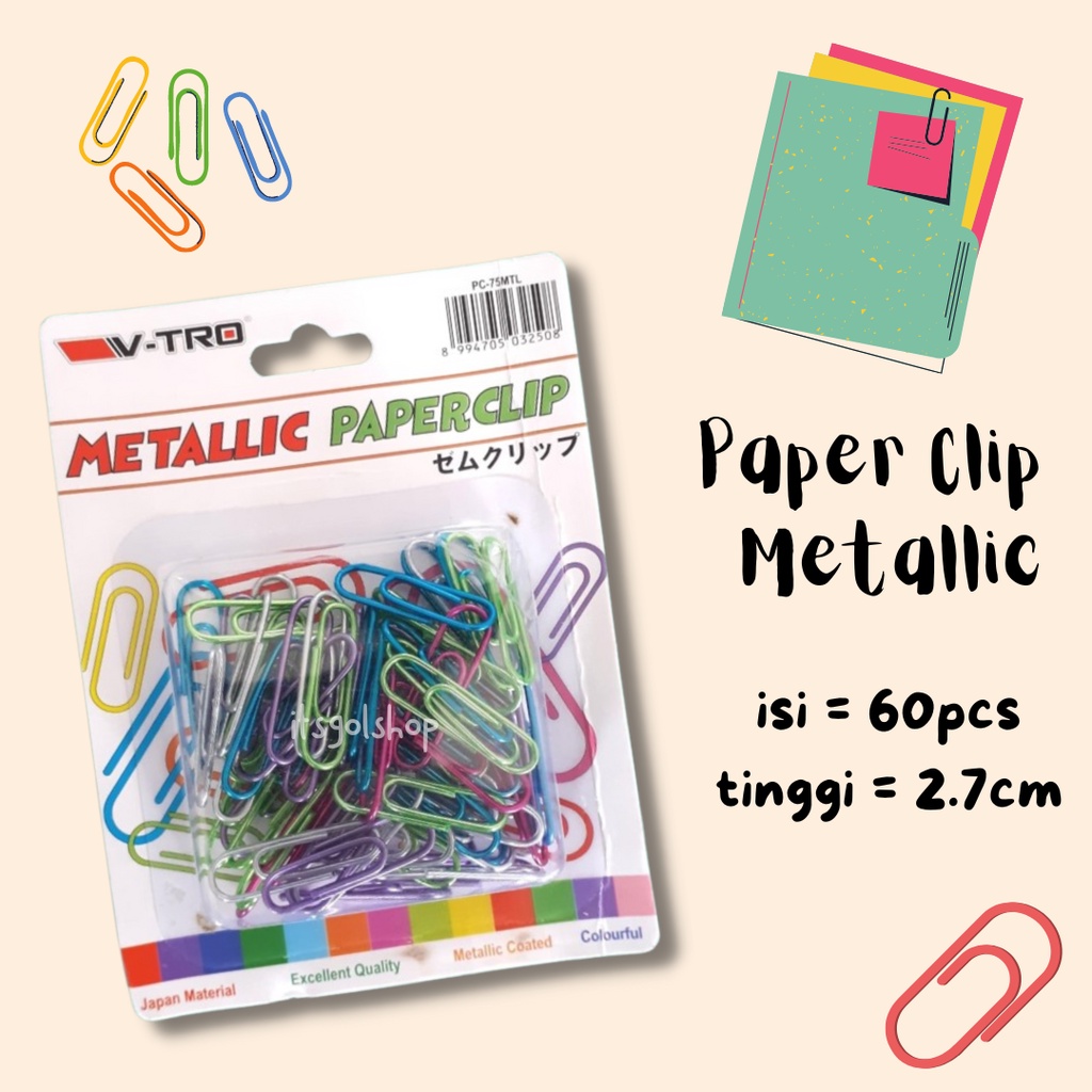 Jual Paper Clip Metalik Warna Warni V-TRO / Clip Kertas / Klip Kertas ...