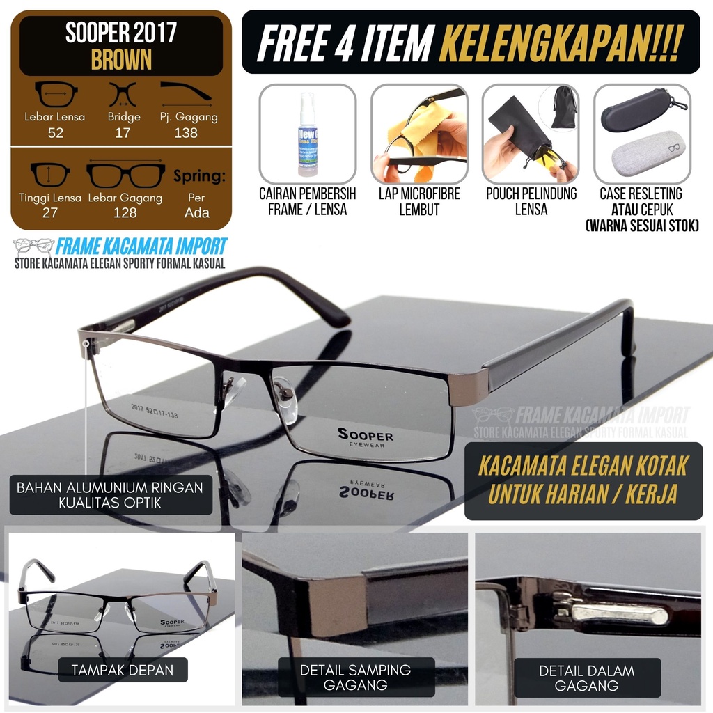 Jual Bingkai Kacamata Resep Lensa Kotak Bahan Metal Ringan | Shopee ...