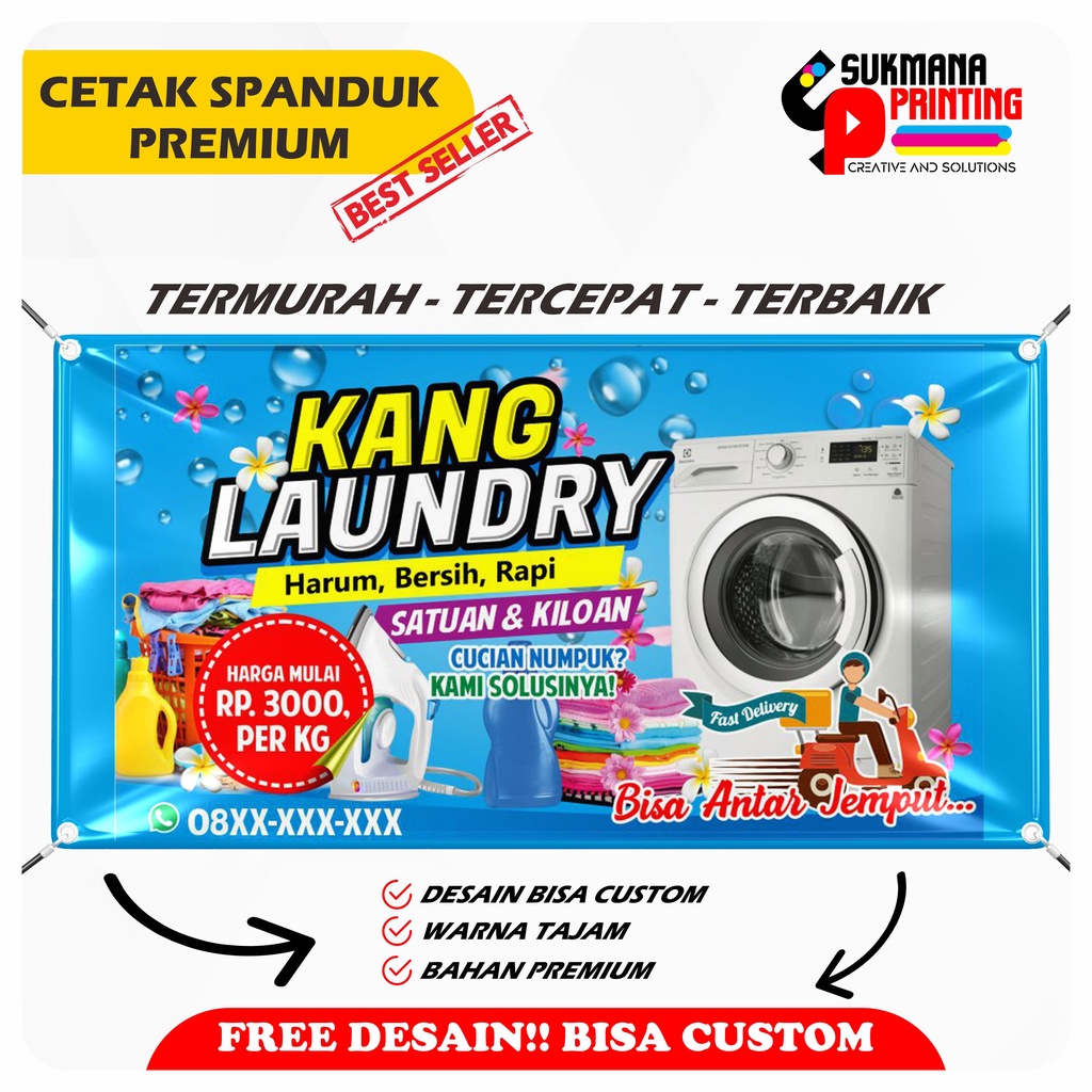 Jual CETAK SPANDUK BANNER LAUNDRY DESAIN CUSTOM PREMIUM FLEXI 280GR ...