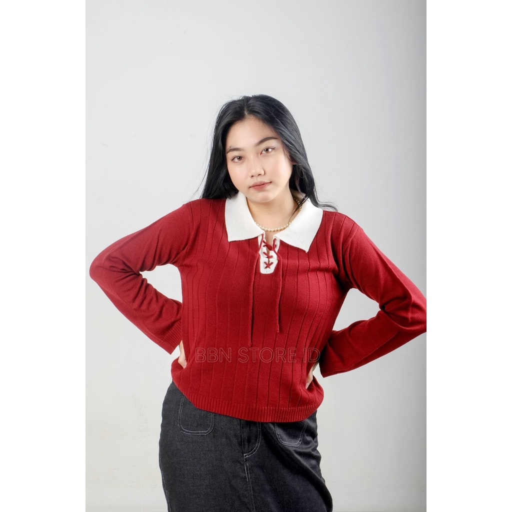 Jual ATASAN RAJUT POLO KEPANG TALI BLOUSE LENGAN PANJANG WANITA ...