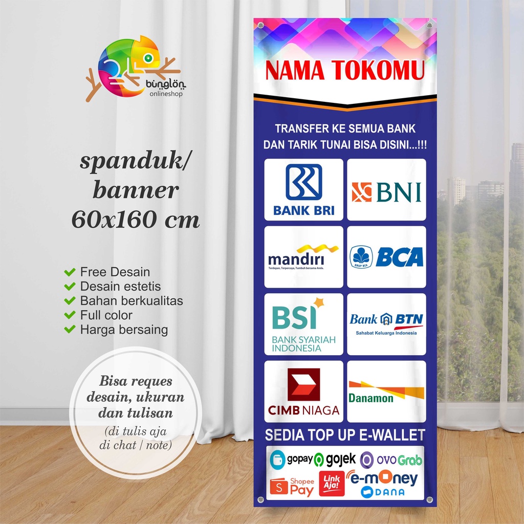 Jual Spanduk Banner 60x160 Cm Agen Bank BJB Custom Desain Nama Toko ...