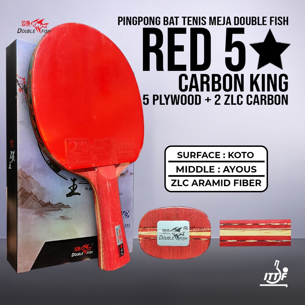 Jual Pingpong Bat Tenis Meja Double Fish Red Carbon King 5 Star ZLC Carbon | Shopee Indonesia