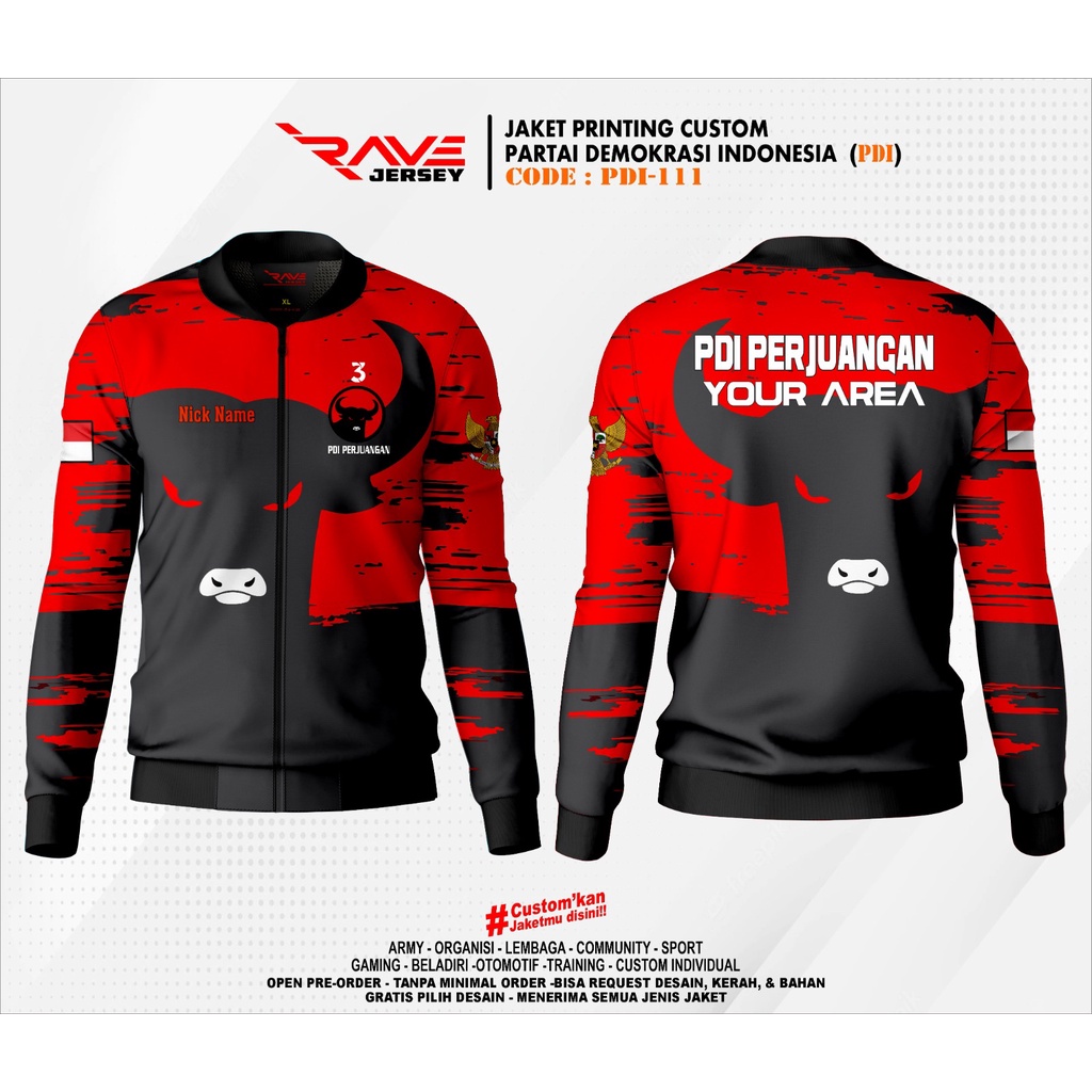 Jual JAKET PARTAI PDI PERJUANGAN SESI 1 BOMBER FULL PRINTING SUBLIM ...