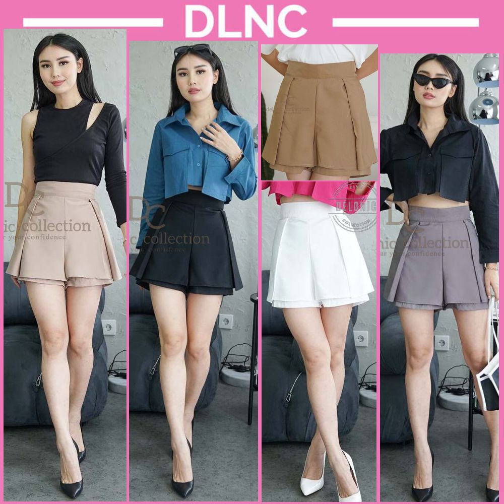 Jual Litha Shortpants Skort Two Layer Highwaist Sakura - Bawahan Celana Pendek 2 Lapis Short ...