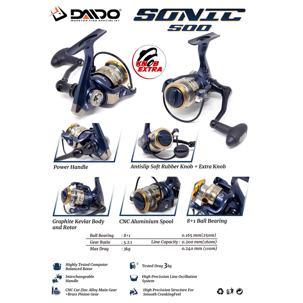 Jual REEL PANCING DAIDO SONIC POWER HANDLE 9 BEARING 500 GRATIS TUTUP ...