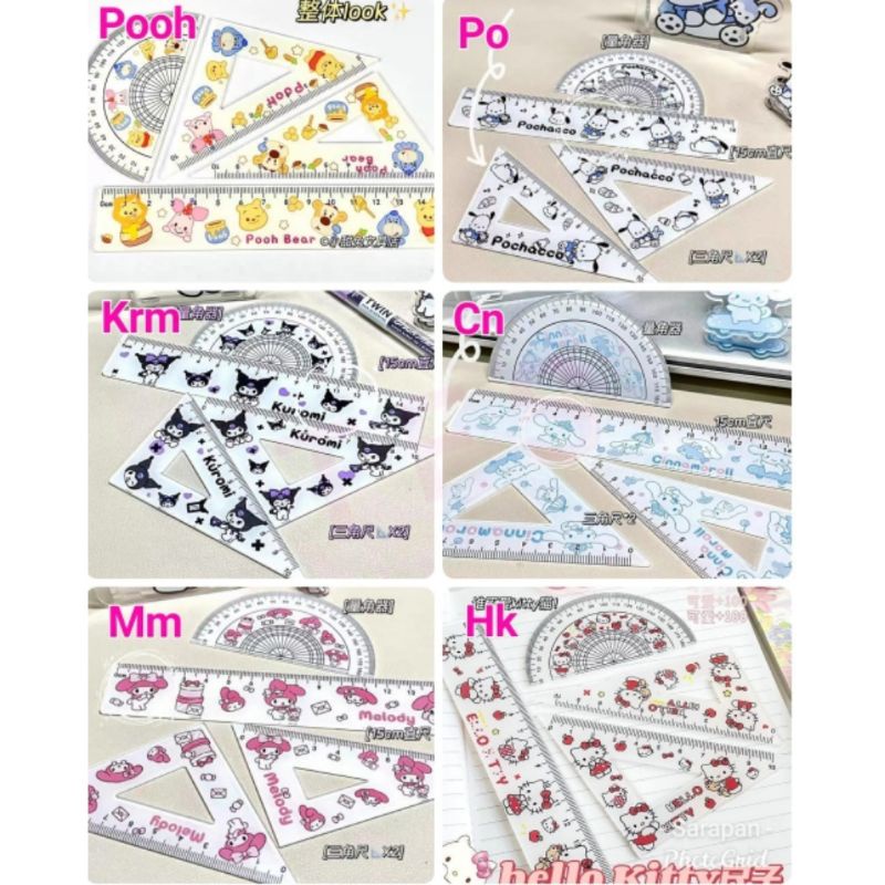 Jual Penggaris bujur segitiga set isi 4 Sanrio | Shopee Indonesia