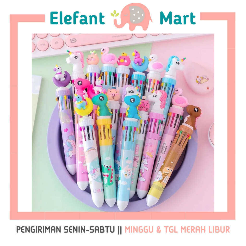 Jual ELEFANT MART - Pulpen 10 Warna Pen Karakter Kartun Ballpoint ...
