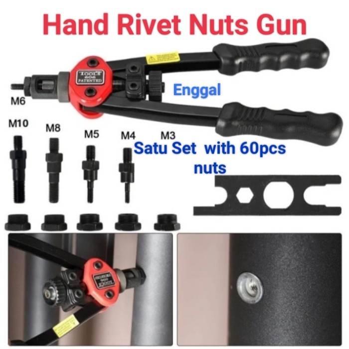 Jual Tang Paku Rivet Hand Nuts Gun With 60Pcs Nut Hand Riveter Tang ...