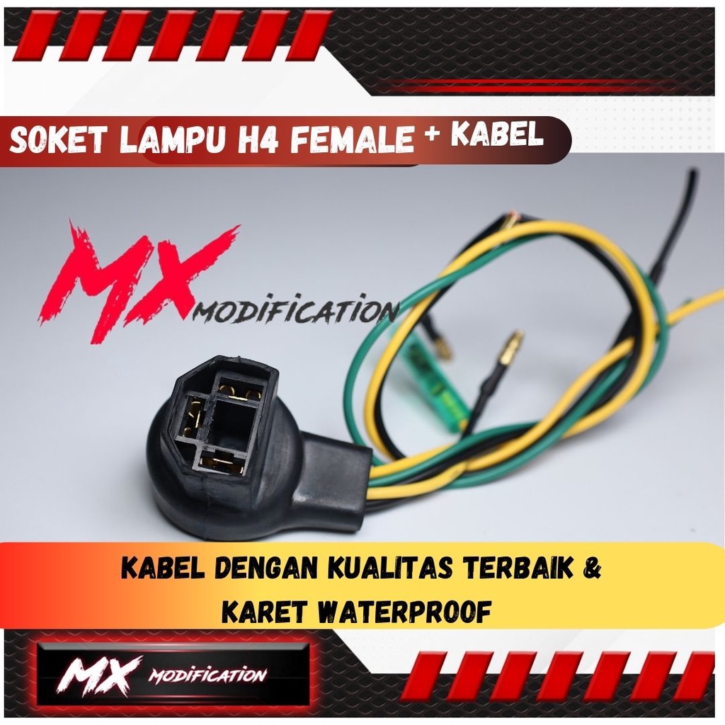 Jual SOKET LAMPU H4 FEMALE DENGAN KABEL HIGH QUALITY DAN KARET ...