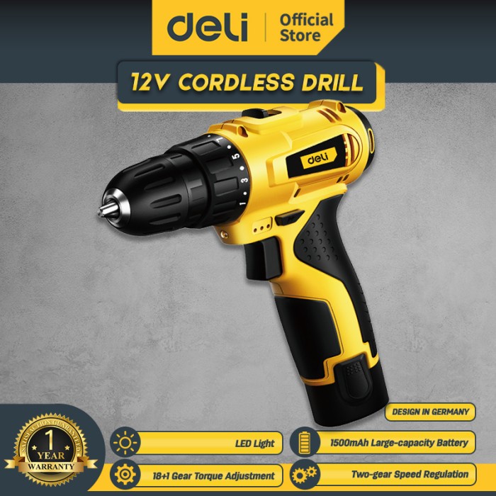 Jual Deli Mesin Bor Baterai Tangan / Cordless Drill 2 Battery EDL-DZ12 ...