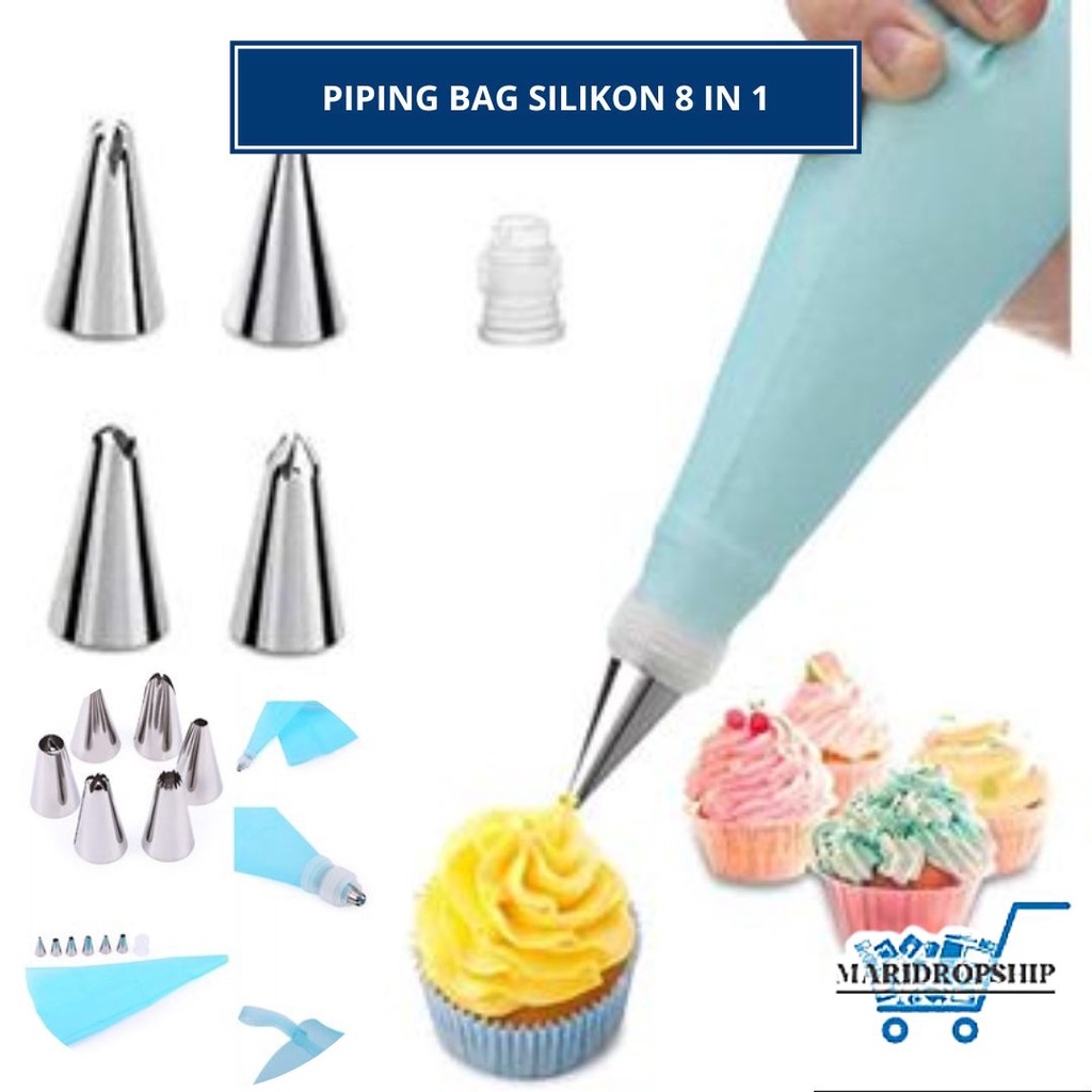 Jual Piping bag silikon set nozzle spuit 8in1 serbaguna penghias kue ...
