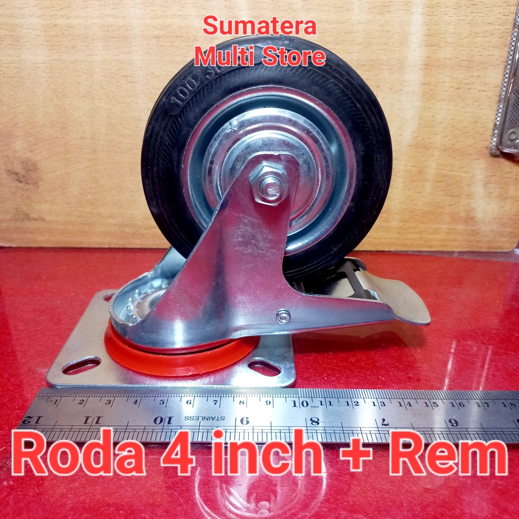 Jual Roda Kastor Karet 4 inchi + Rem ( 10 cm ) - Caster / Gerobak ...