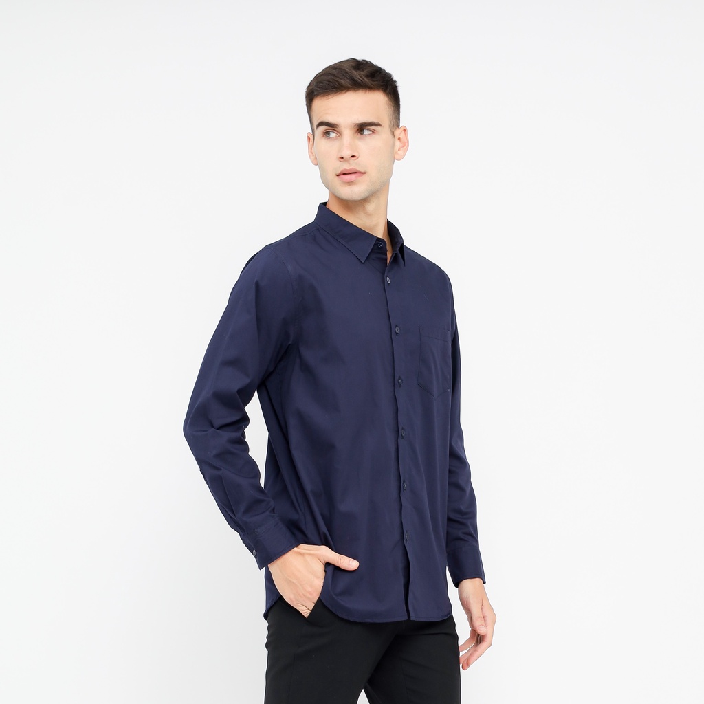 Jual Kemeja Pria - Kemeja Katun Formal Lengan Panjang Pria Biru Navy ...