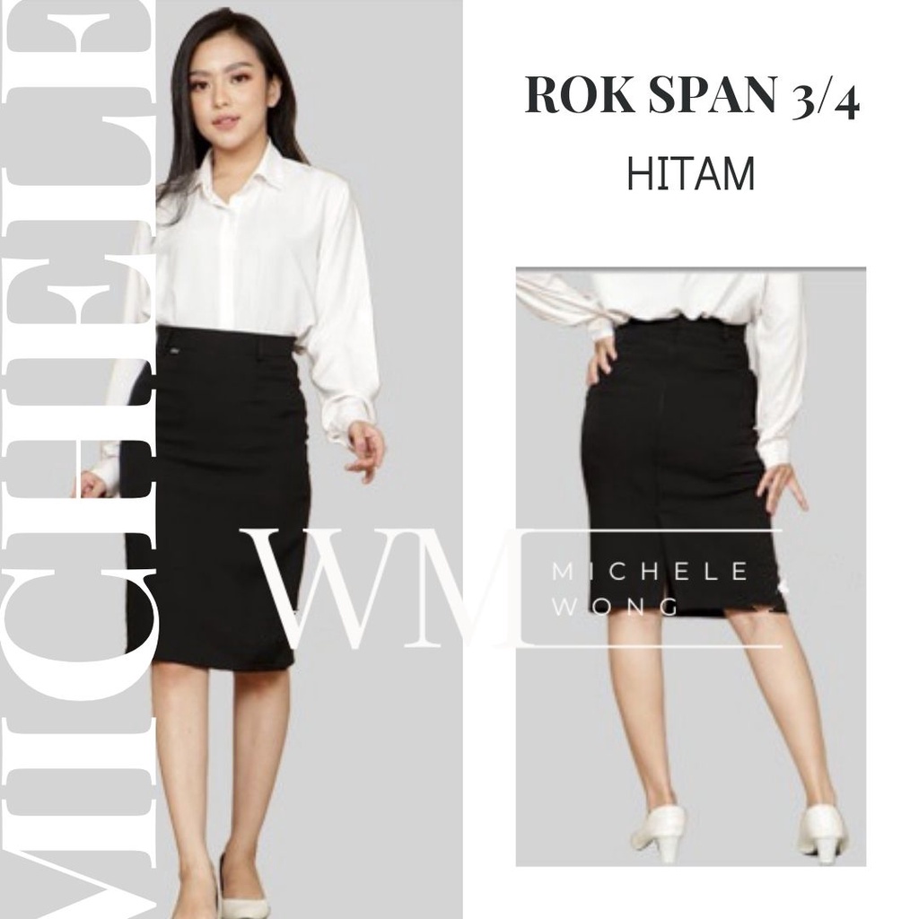 Jual Rok Span Pendek 3/4 Selutut Hitam Belahan Belakang Wanita Kerja ...