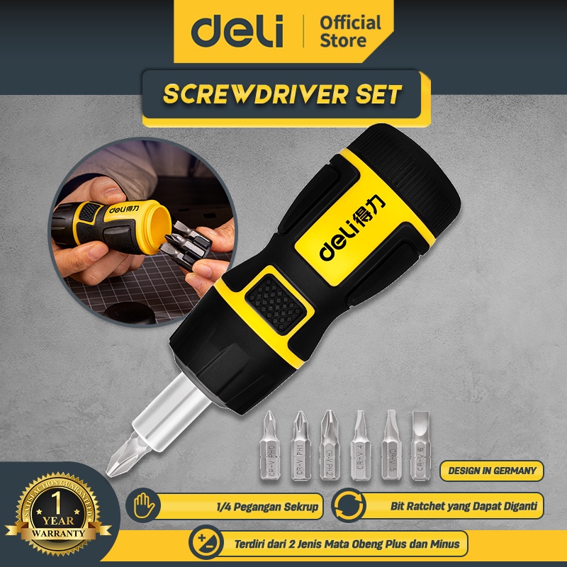 Jual Deli Screwdriver Set / Set Obeng Plus Minus 6 pcs DL260307 ...