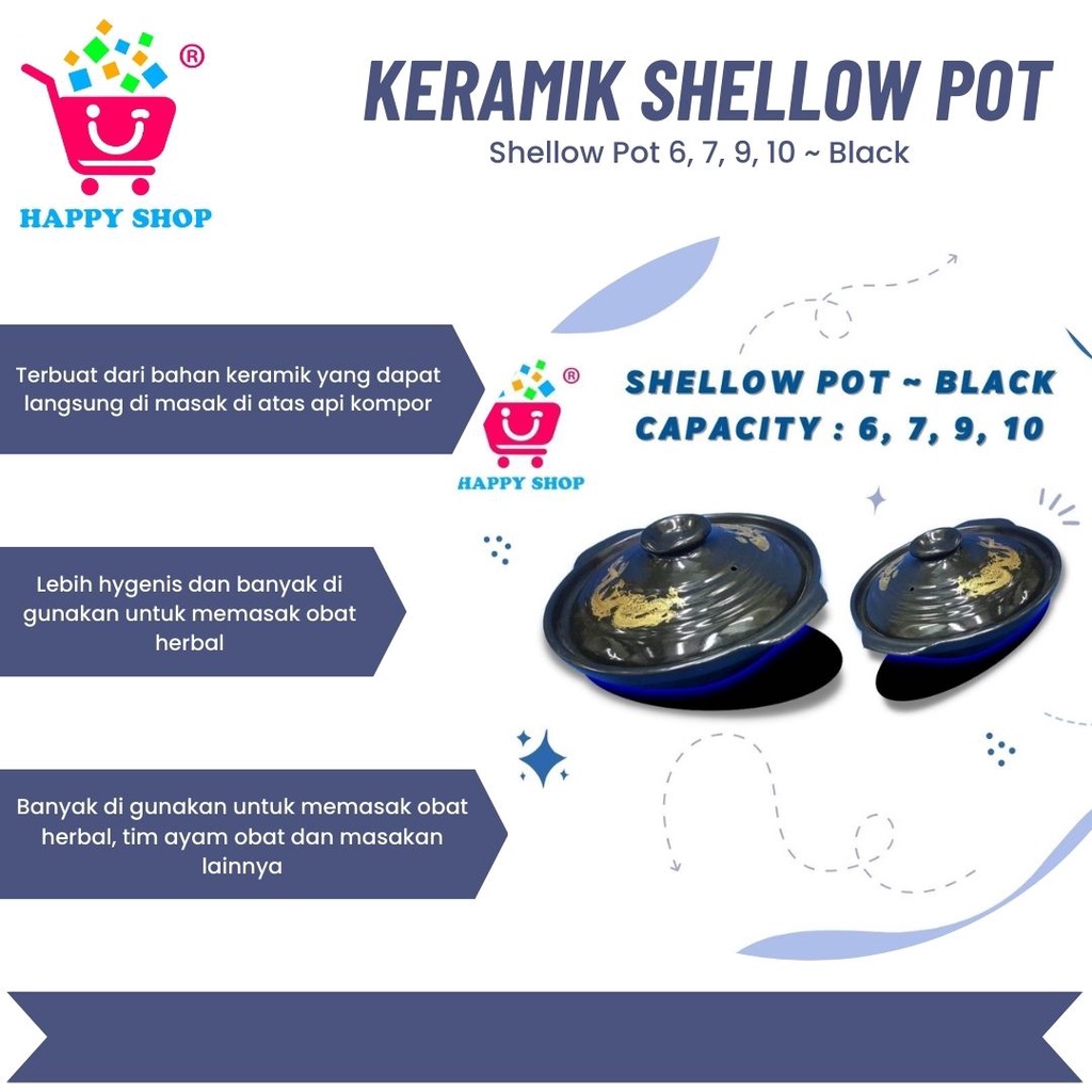 Jual Keramik Shellow Pot 6, 7, 9, 10 ~ Black | Shopee Indonesia