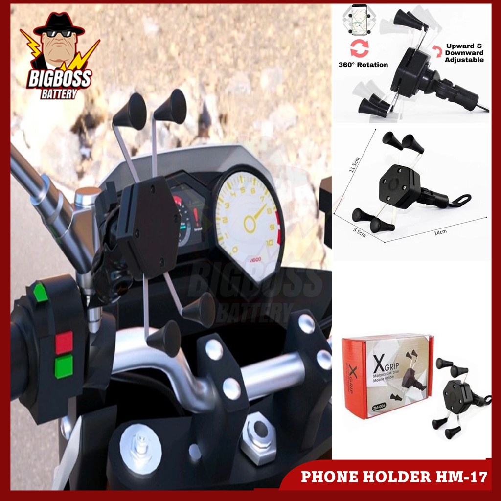 Jual Stand HM17 Phone Holder Di Motor Jepit Spion Mounting X Grip dudukan handphone tatakan ...