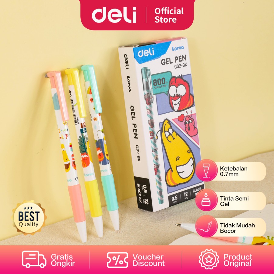 Jual (1 Biji) Pulpen Deli EQ26-BK Larva 0.5 mm Hitam / Ballpoint Deli ...