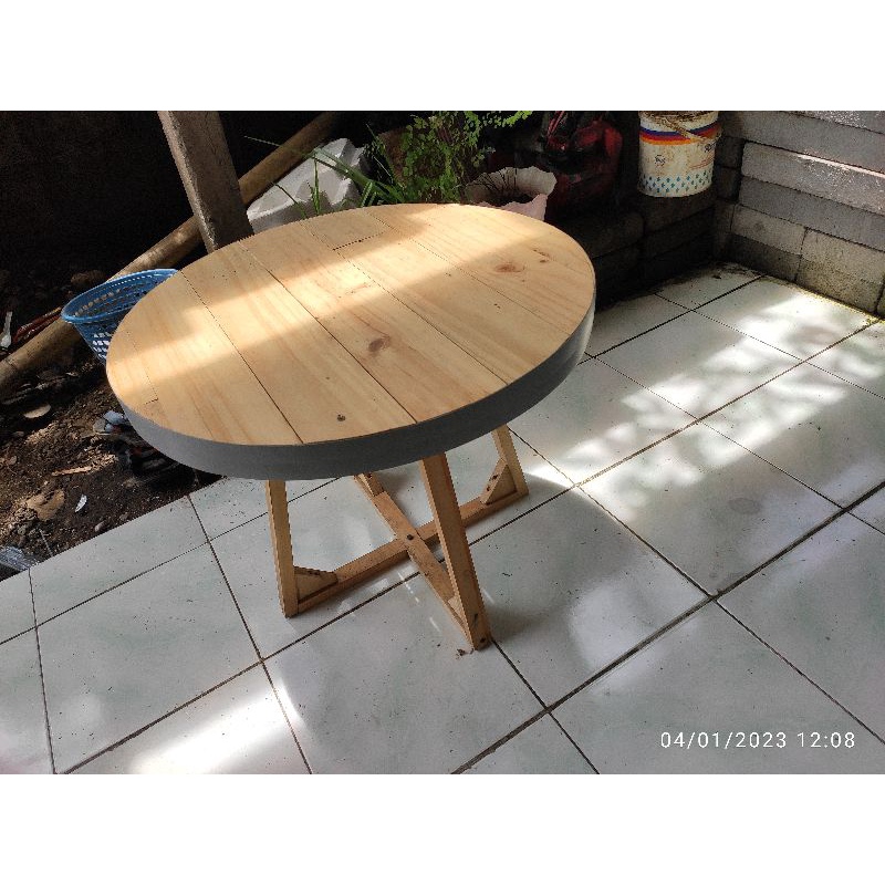 Jual meja bulat kayu meja sofa bisa jadi meja teras | Shopee Indonesia