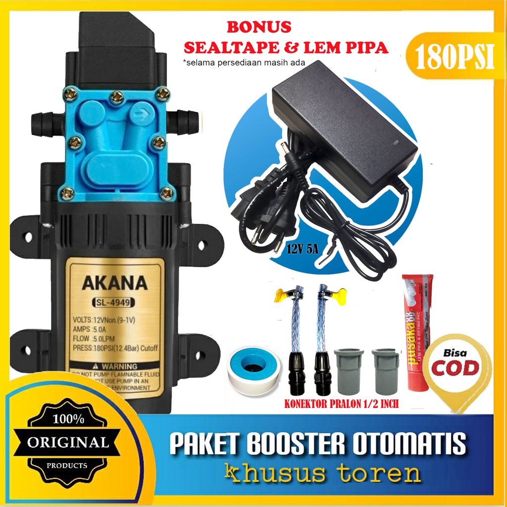 Jual Paket Pompa Booster Toren Bertekanan Tinggi Otomatis On/Off - Akana Pump 5LPM 180PSI ...