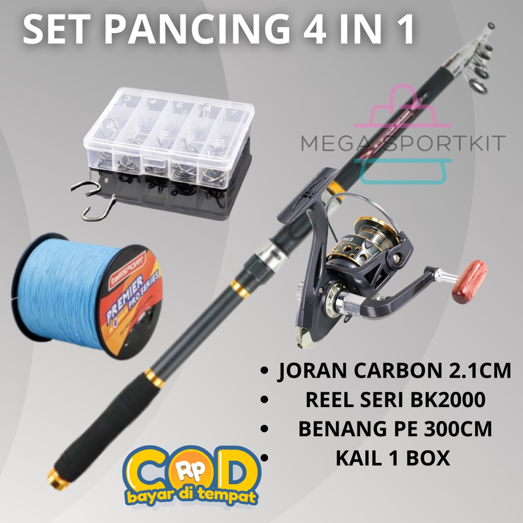 Jual Promo COD 1 Set Paket Mancing Mania 4 IN 1 Joran Stik Telescopic ...