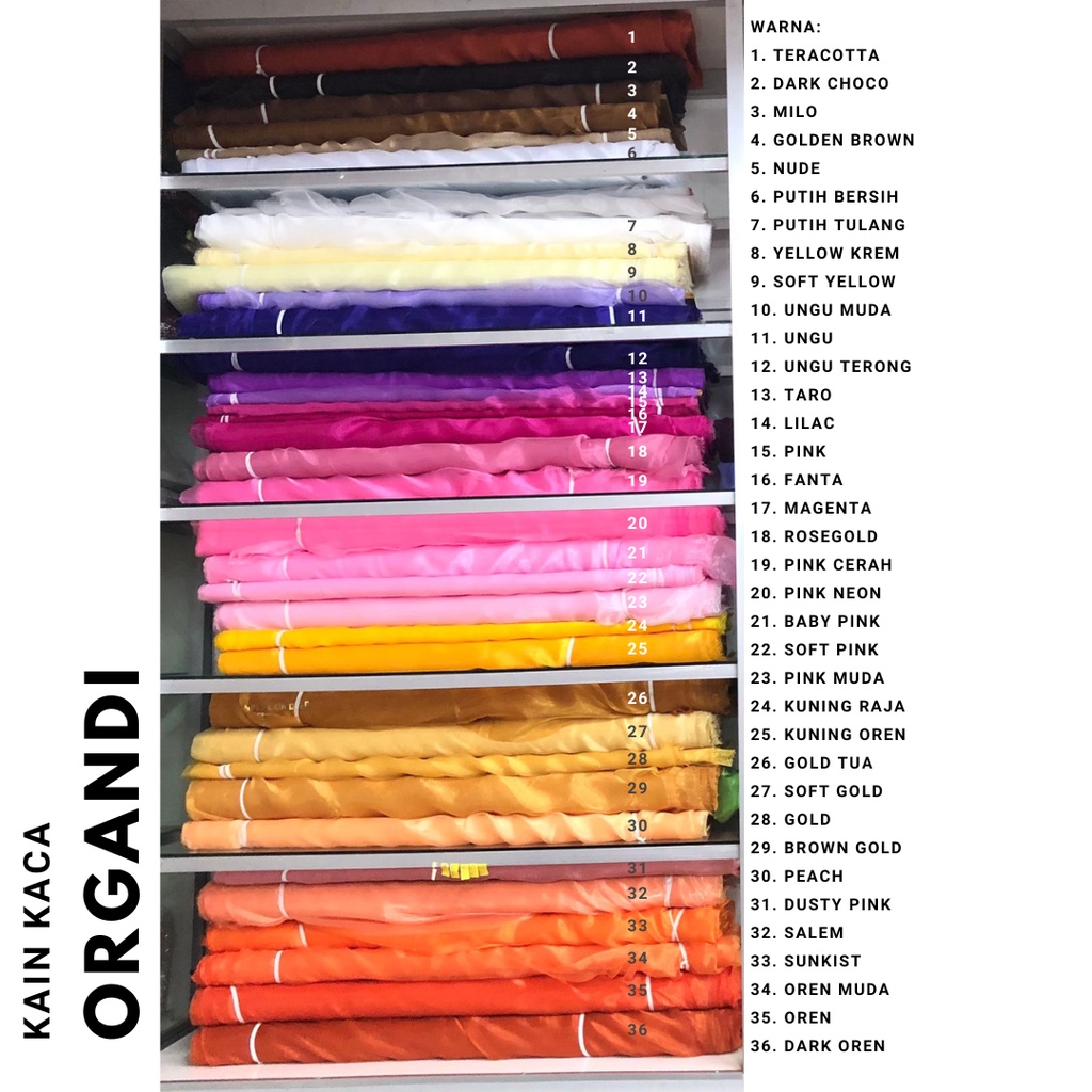 Jual (67 WARNA LENGKAP) Kain Organdi Polos Premium Silk Kain Kaca ...
