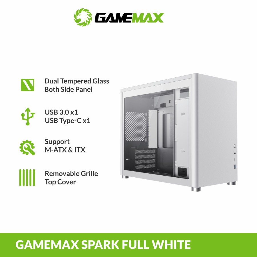 Jual Case PC Gaming Gamemax Spark mATX Gaming Case Full White | Shopee ...
