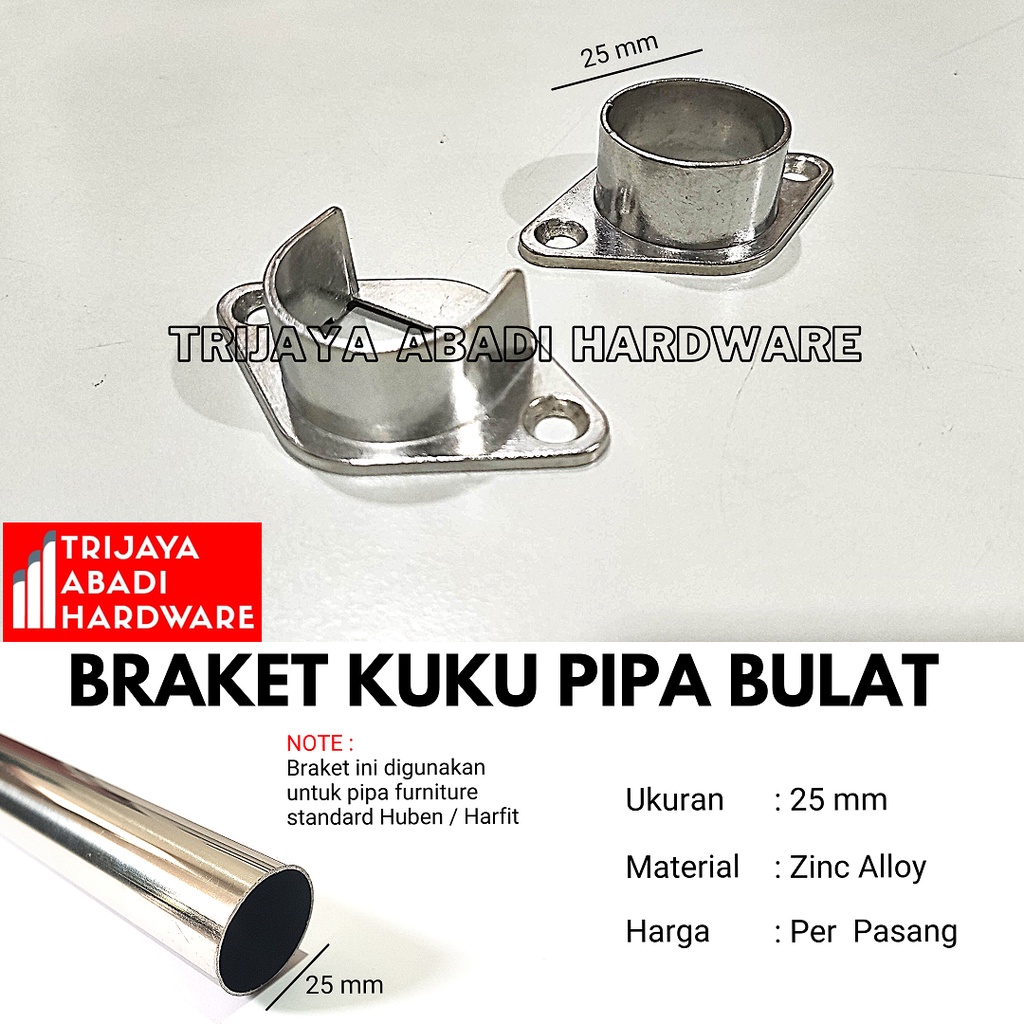 Jual Braket Kuku Pipa Bulat 1 Inch (25 mm) - 2 x Bracket BKB25 | Shopee ...