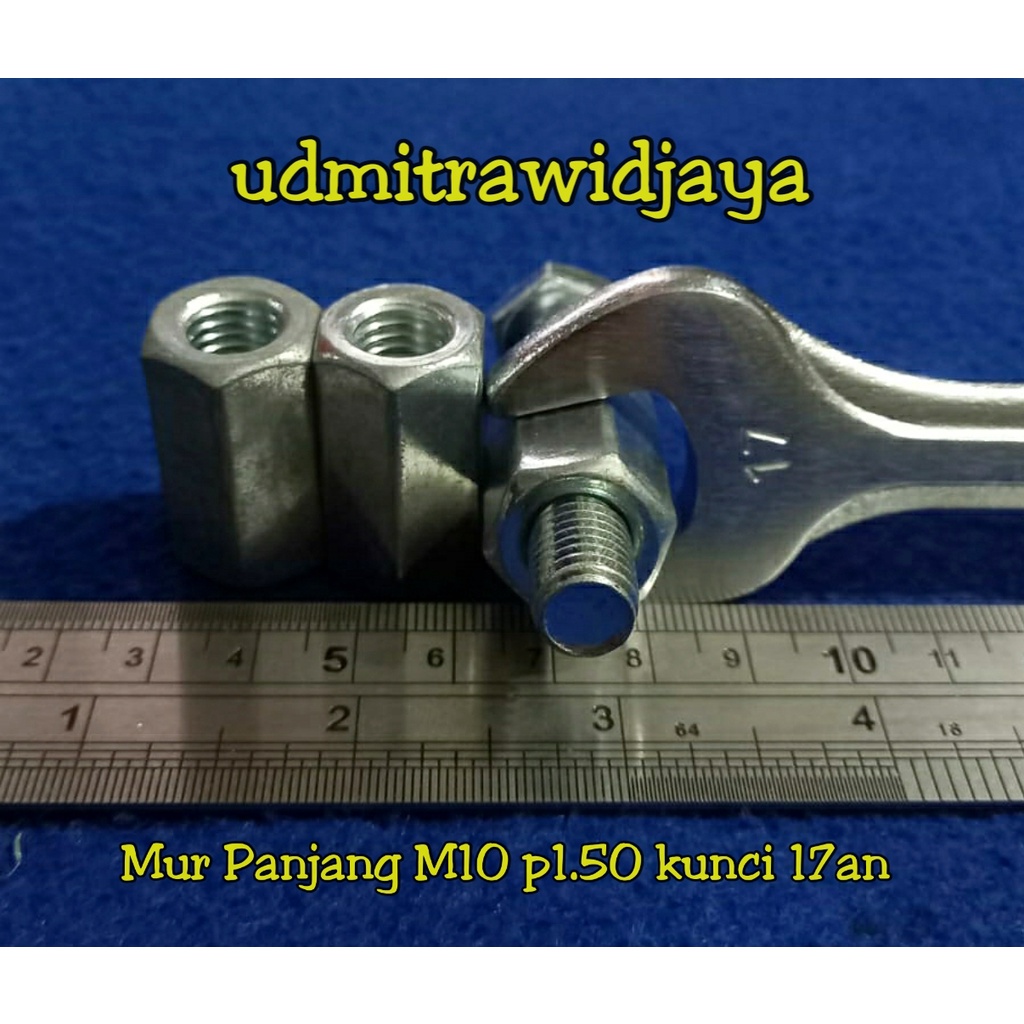 Jual Long Nut Mur Panjang M10 p 1.50 drat standart kunci 17mm 17an kunci 17an Mur variasi Mur ...