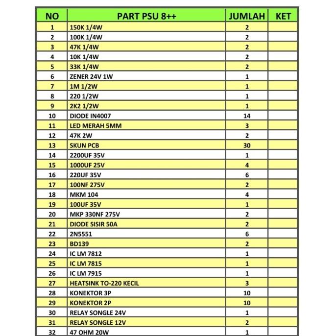 Jual paket komponen pcb psu 8++ / paket komponen pcb psu class ab 8 ...