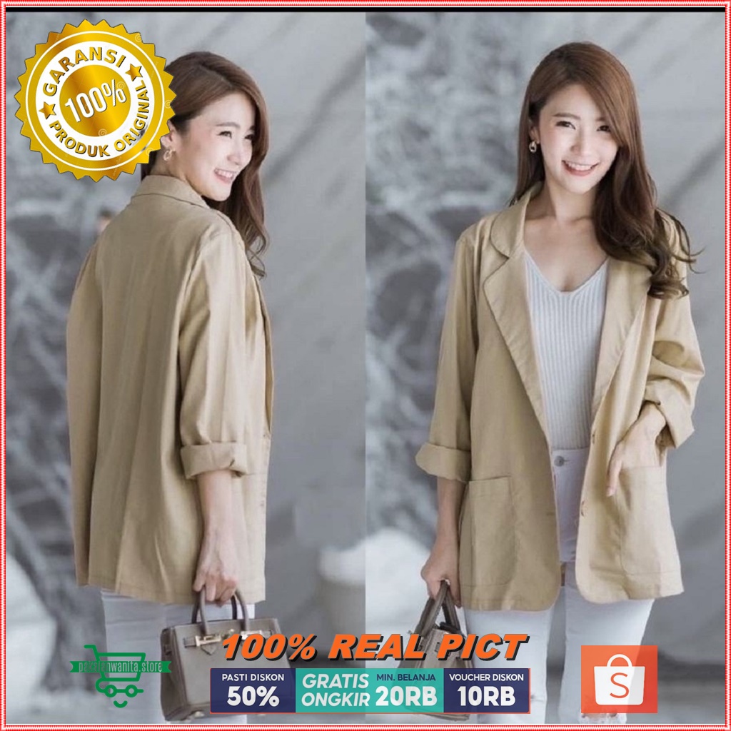 Jual Blazer Hitam Mocca Wanita Korean Style Panjang Premium Import ...