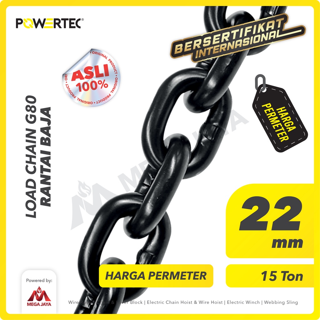 Jual POWERTEC Load Chain / Rantai Baja G80 - 22mm | Shopee Indonesia
