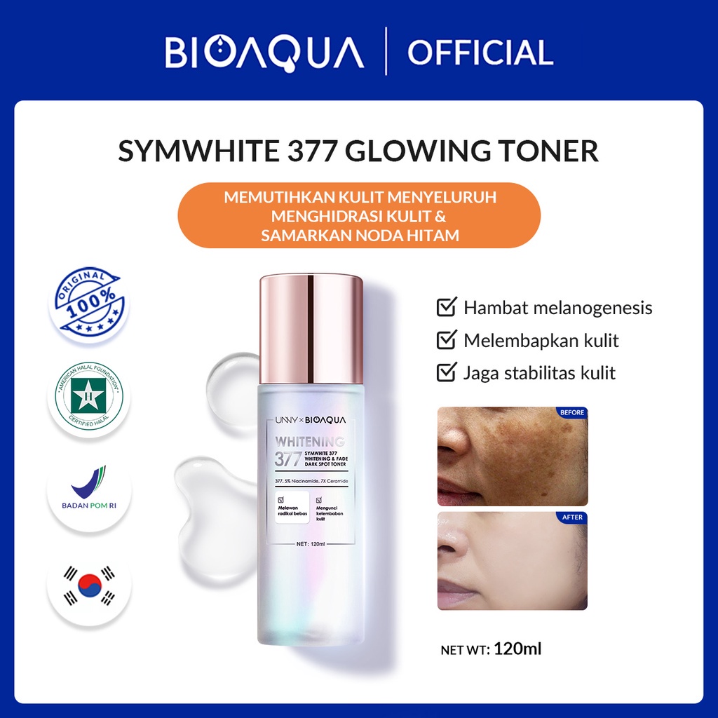 Jual AS BIOAQUA SymWhite 377 Whitening & Dark Spot Corrector Toner Wajah Glowing 120ml ~ Bio ...
